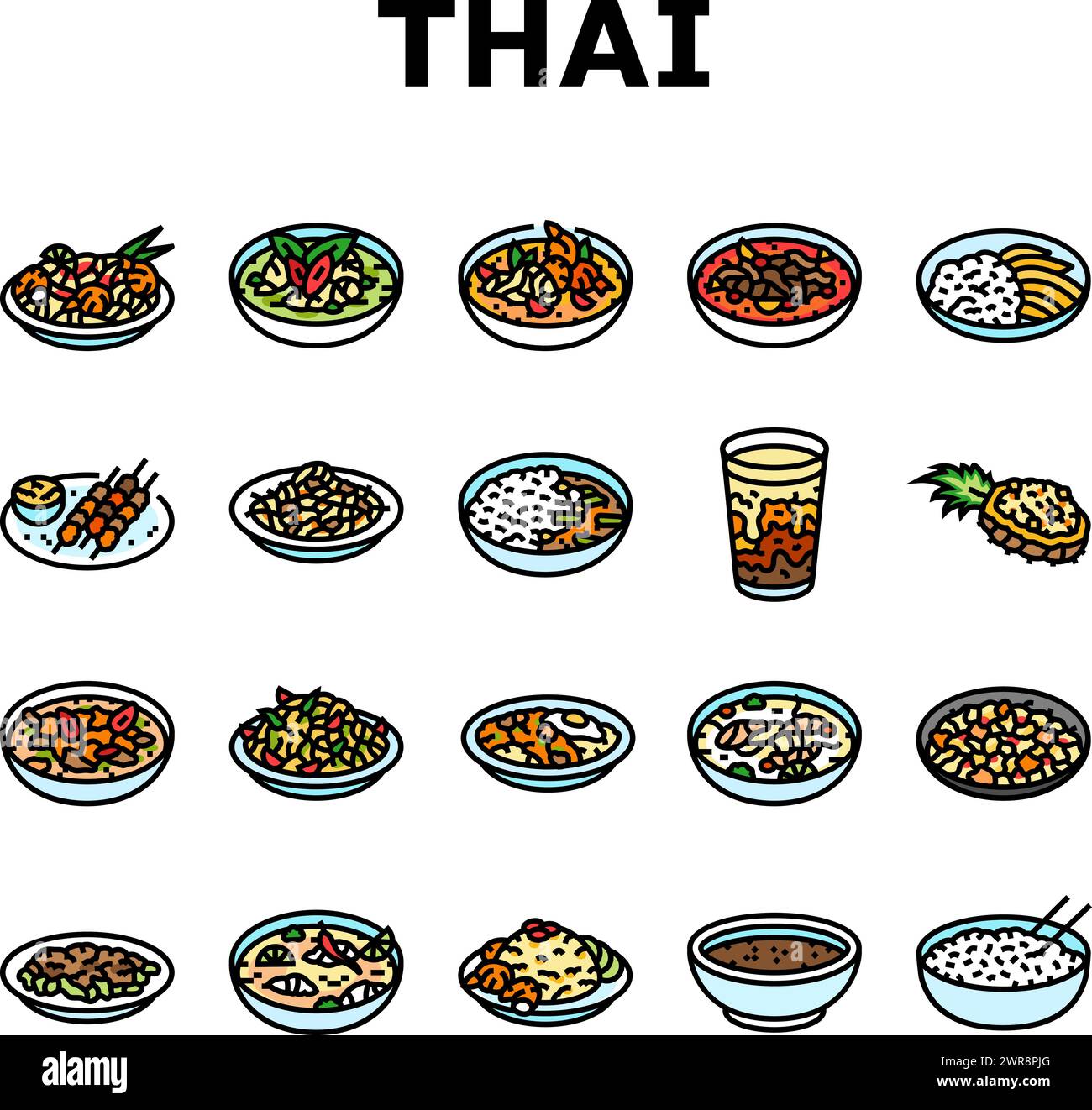 thai cuisine food asia icons set vector Stock Vector Image & Art - Alamy