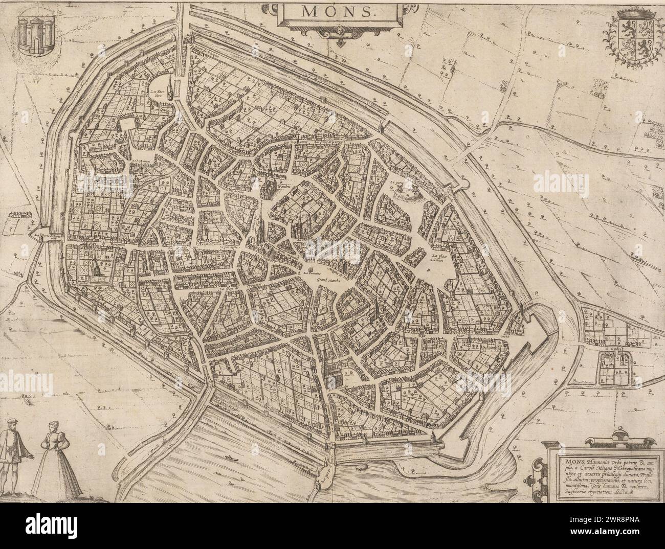 Map of Mons, Mons (title on object), Map of Mons with text in Latin on ...