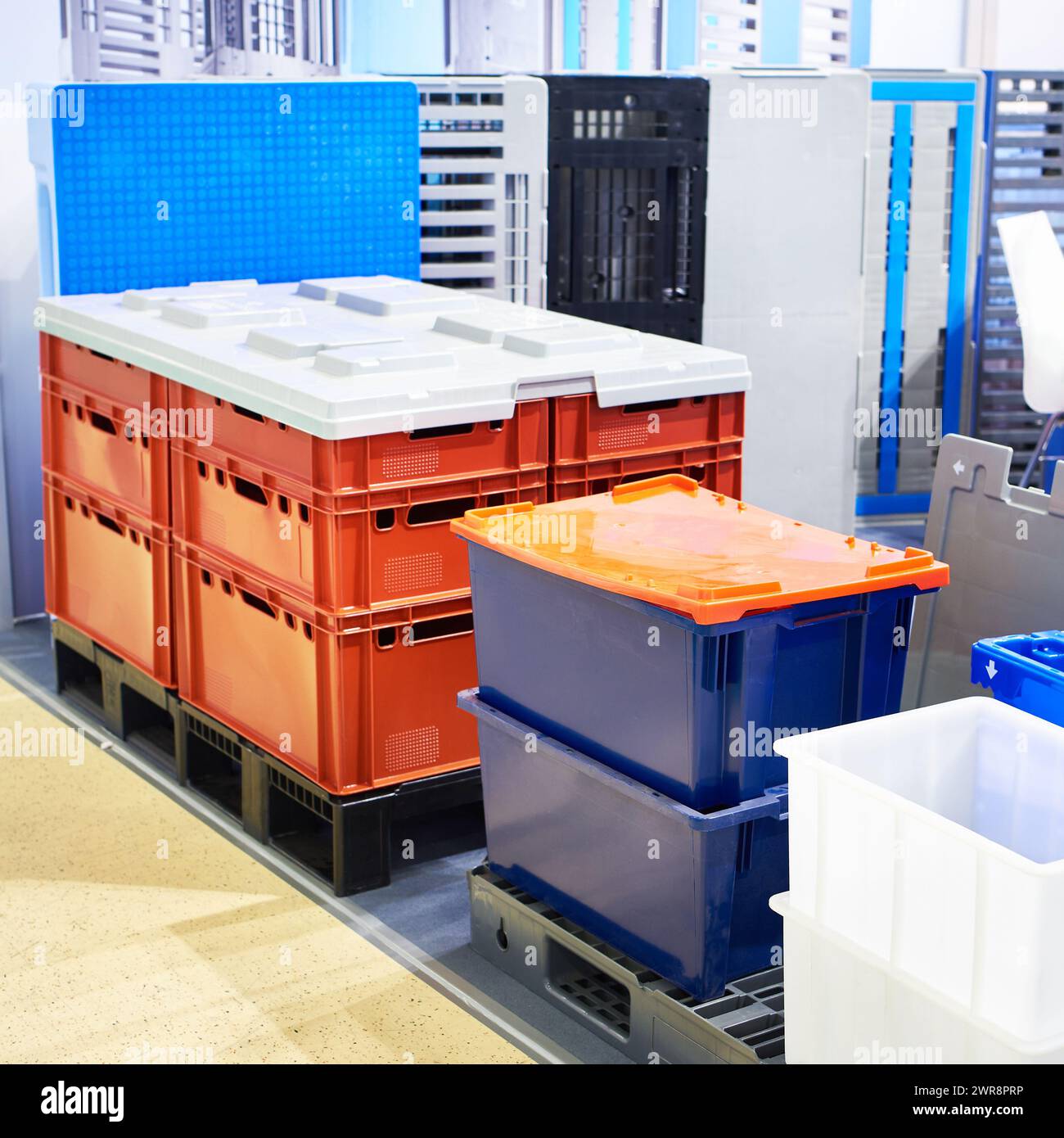 Plastic boxes for transportation of goods and trade Stock Photo - Alamy