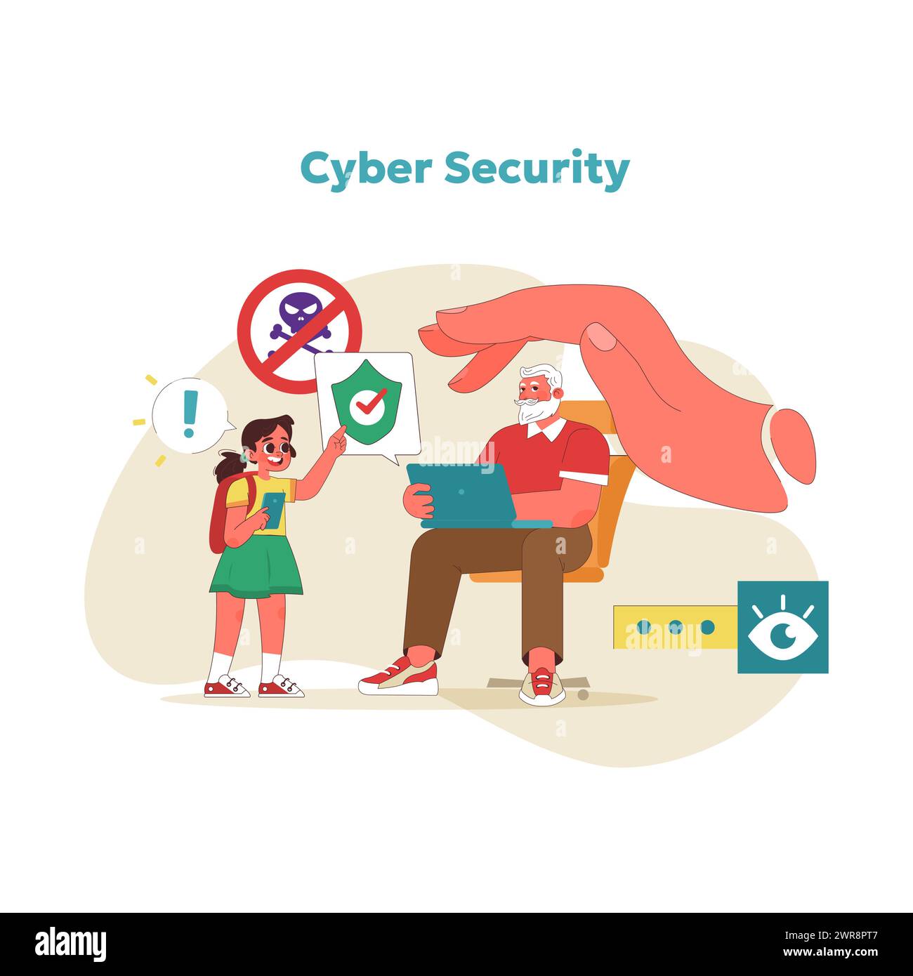 Online safety concept. Grandfather learns to navigate cyber threats ...