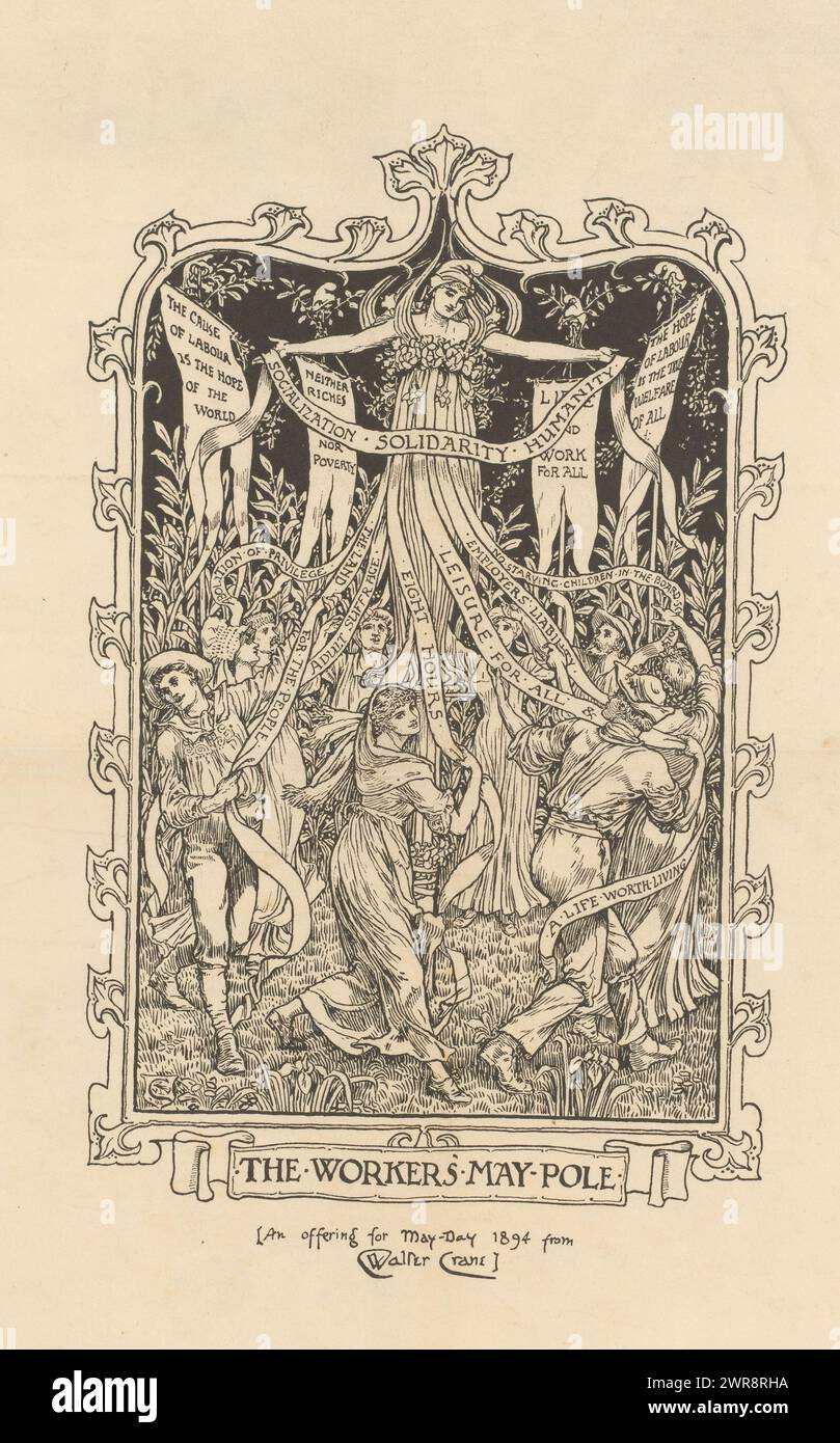 Reproduction of a print or drawing with nine people dancing around a ...