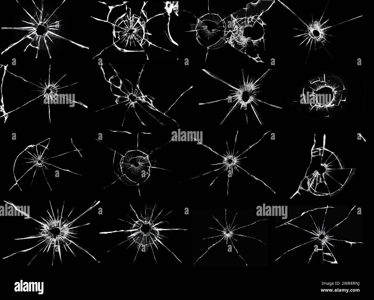 Collection of broken glass textures on a black background Stock Photo - Alamy