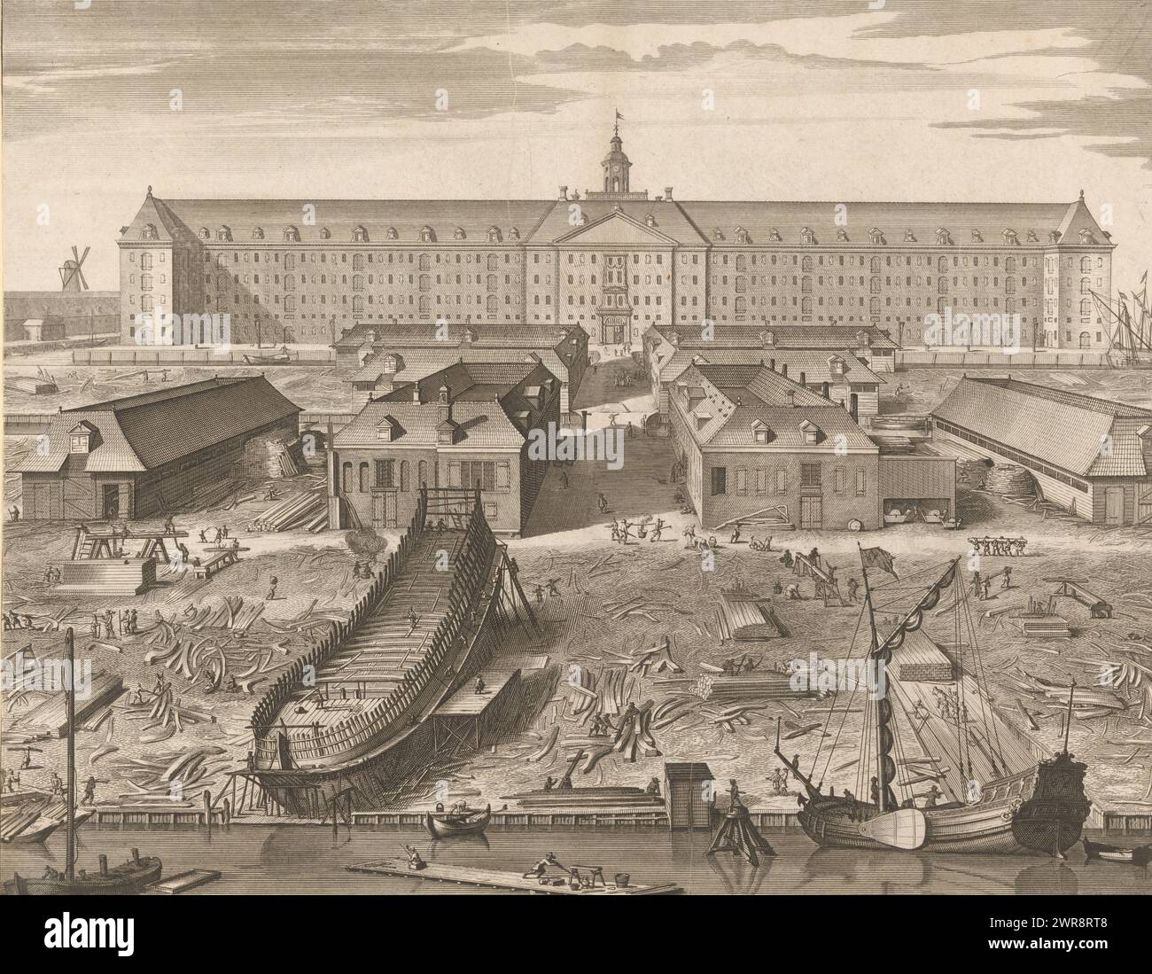 View of the Oost-Indisch Zeemagazijn and the shipyard at Oostenburg in ...