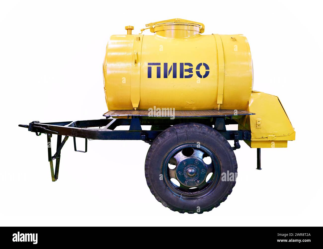 Barrel trailer on wheels for transportation and sale of beer isolated ...