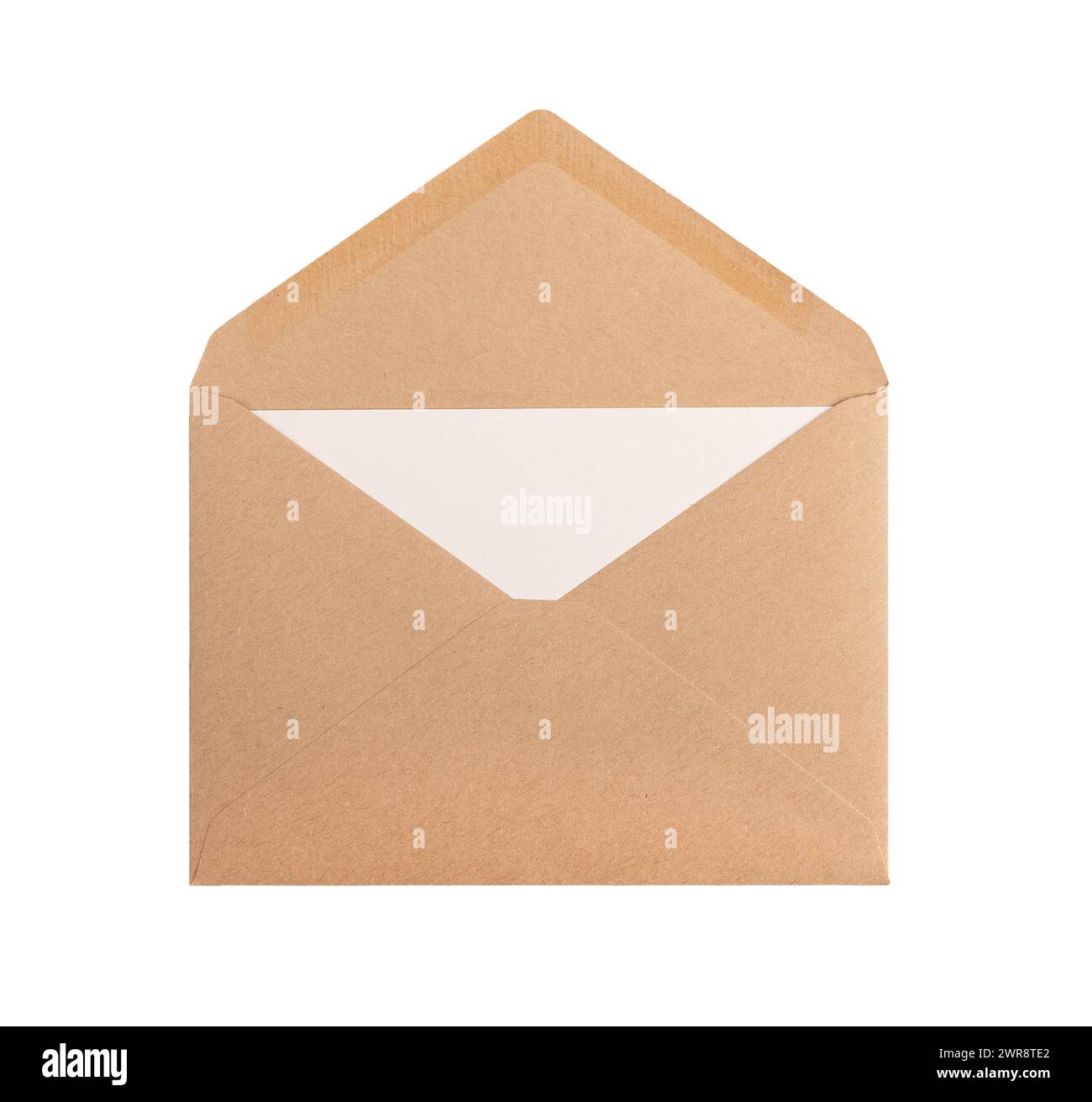 Open kraft paper envelope with letter, card inside isolated on white ...