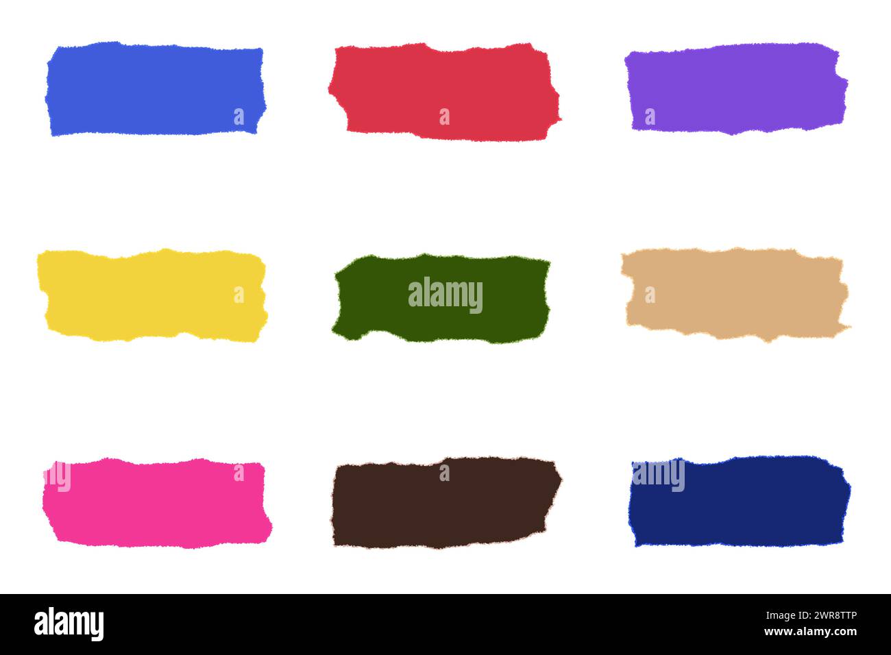 Set of different colored drawn pieces with torn edges, strip blanks for ...