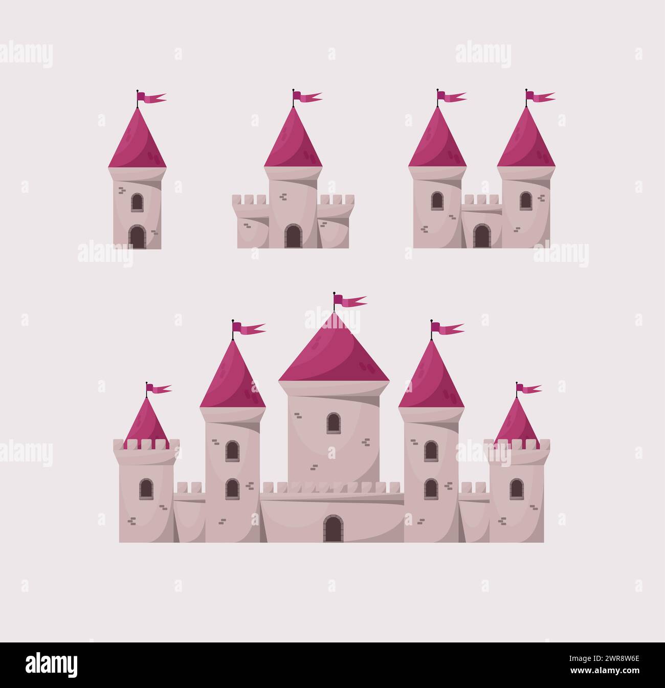 Pink princess medieval vector castles icon set. Cartoon fairy tale castle Stock Vector Image ...
