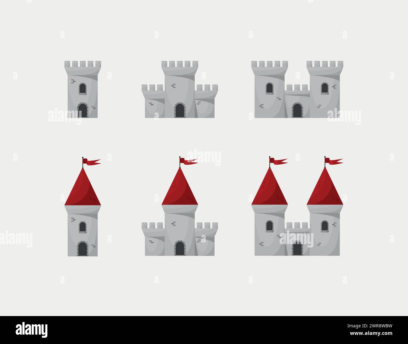Medieval vector castles icon set. Cartoon fairy tale castle tower icon ...