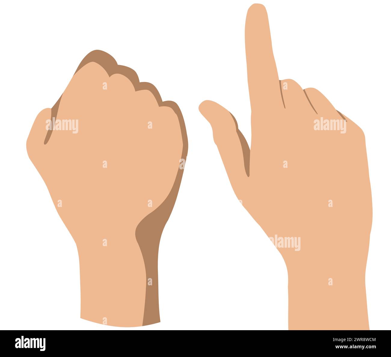 hand drawing, index finger shows, presses the button, raster drawing ...