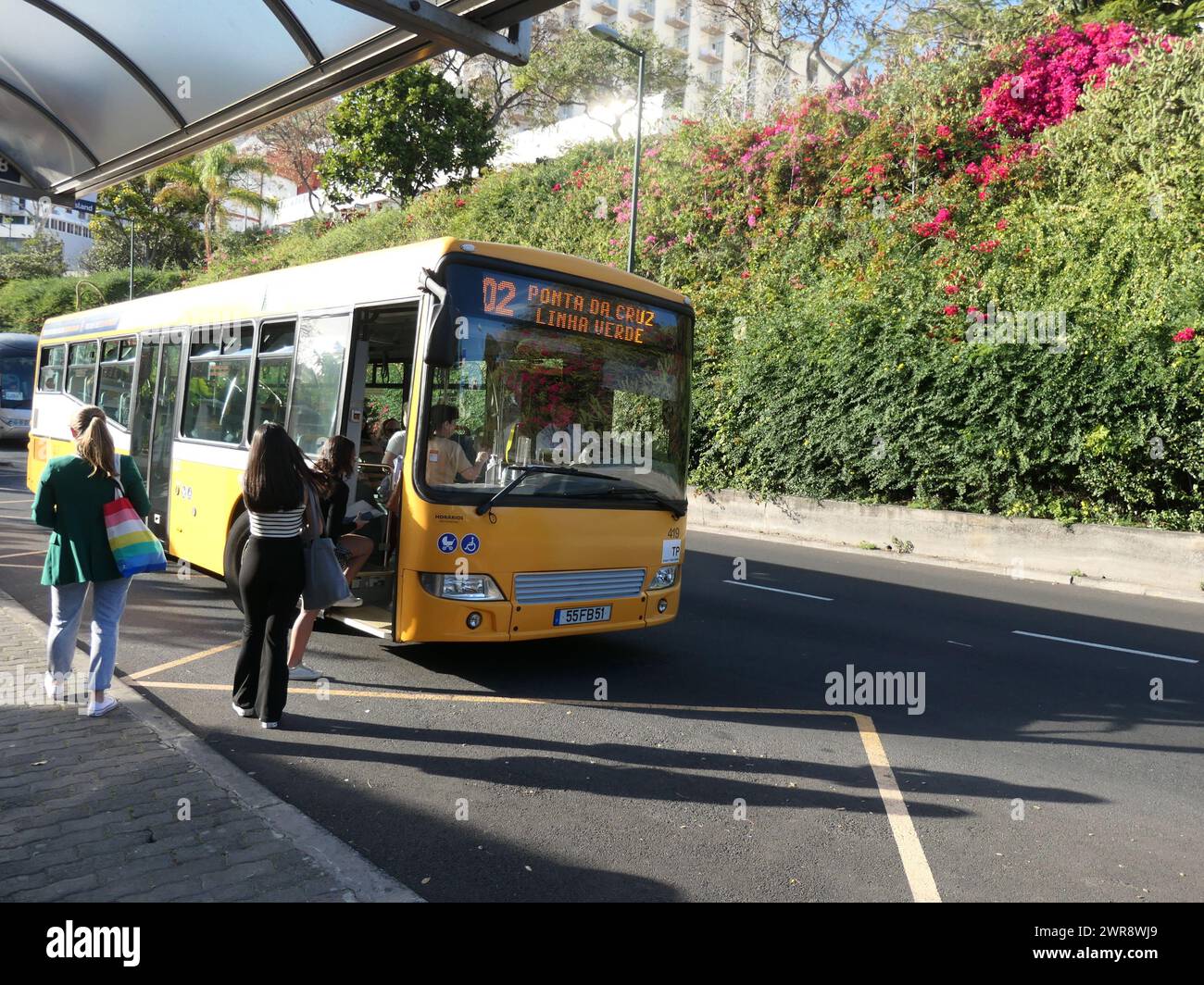 Funchal, Portugal. 15th Mar, 2023. A Linha Verde public bus stops at a ...