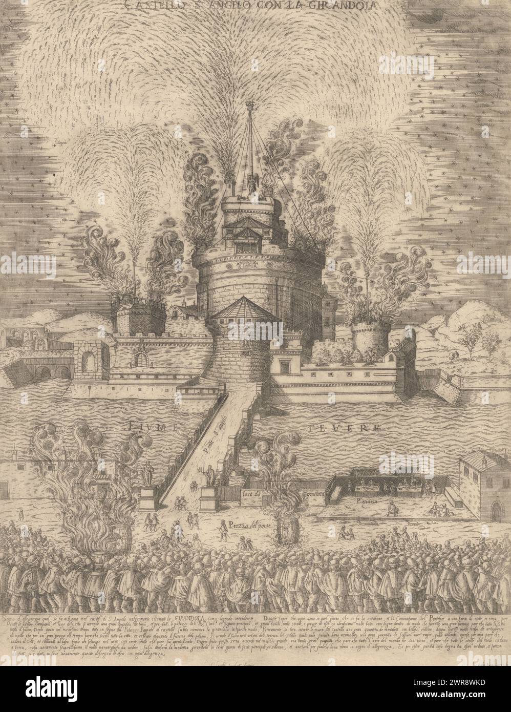 Fireworks at Castel Sant'Angelo in Rome, print maker: Ambrogio ...