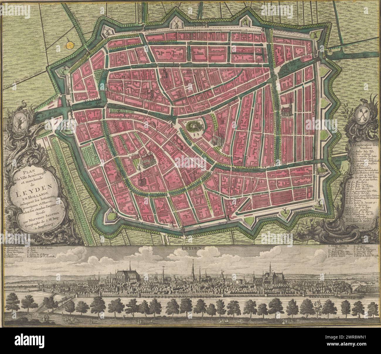 Map of Leiden with cityscape, Plan dela ville academique et marchande ...