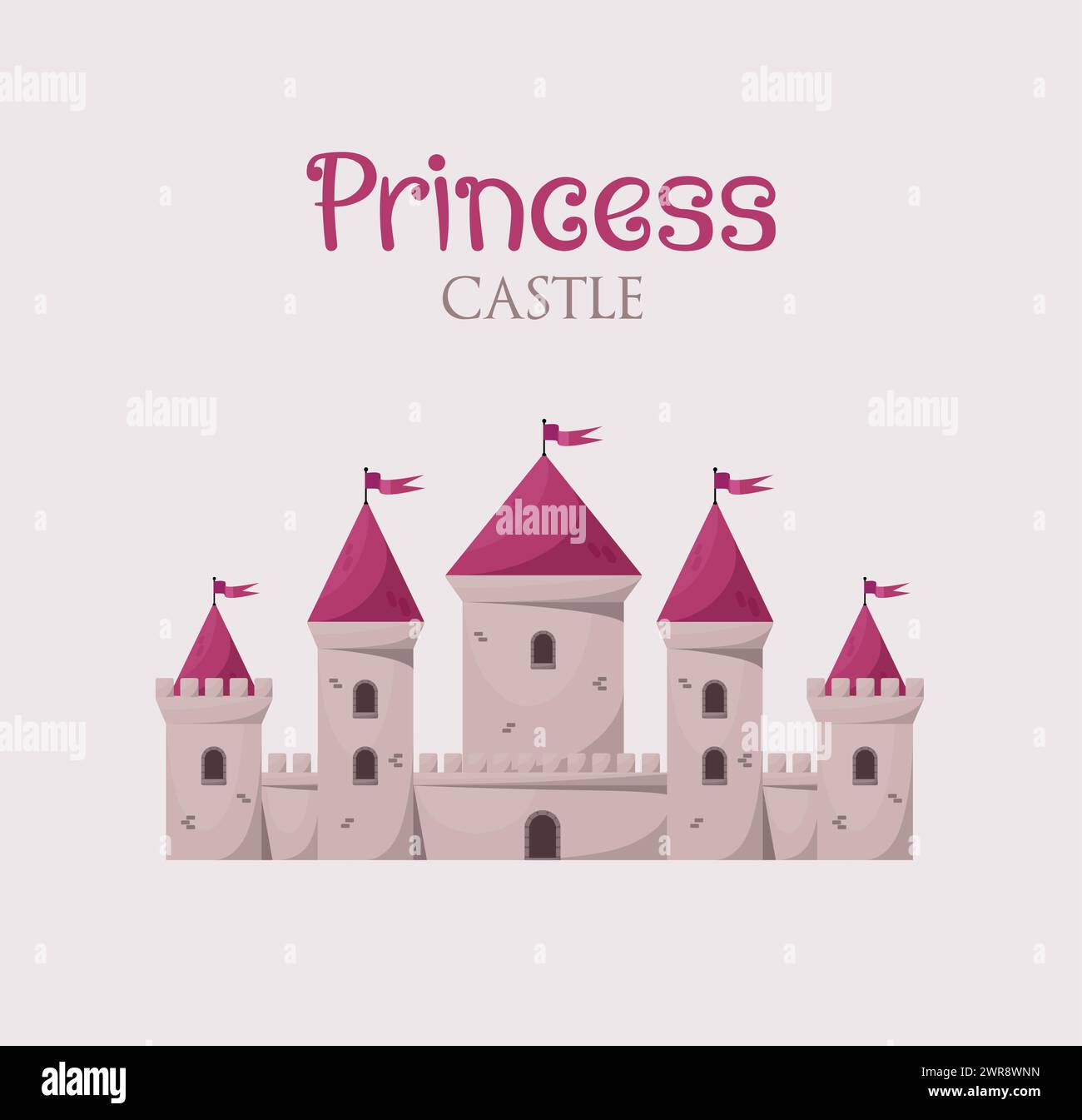 Pink princess medieval vector castle. Cartoon fairy tale castle tower ...