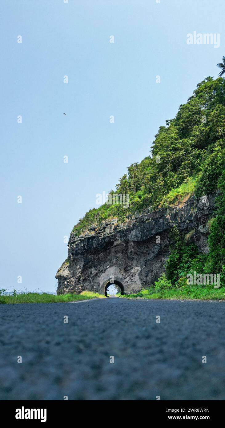 View of Santa Catarina tunnel at north of Sao Tome.,Looks like a face ...
