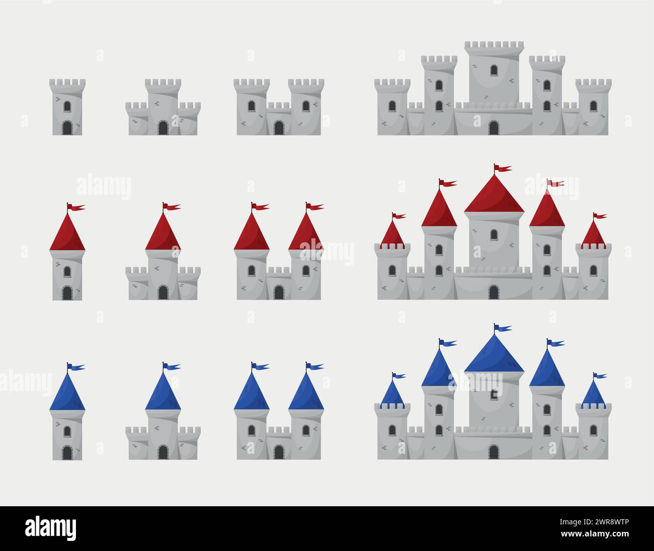 Medieval vector castles icon set. Cartoon fairy tale castle tower icon ...