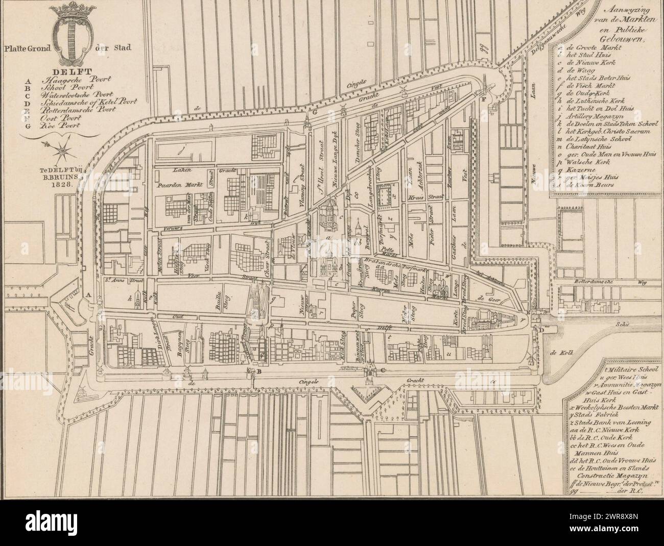 Map of Delft, Map of the city of Delft (title on object), Top left the ...