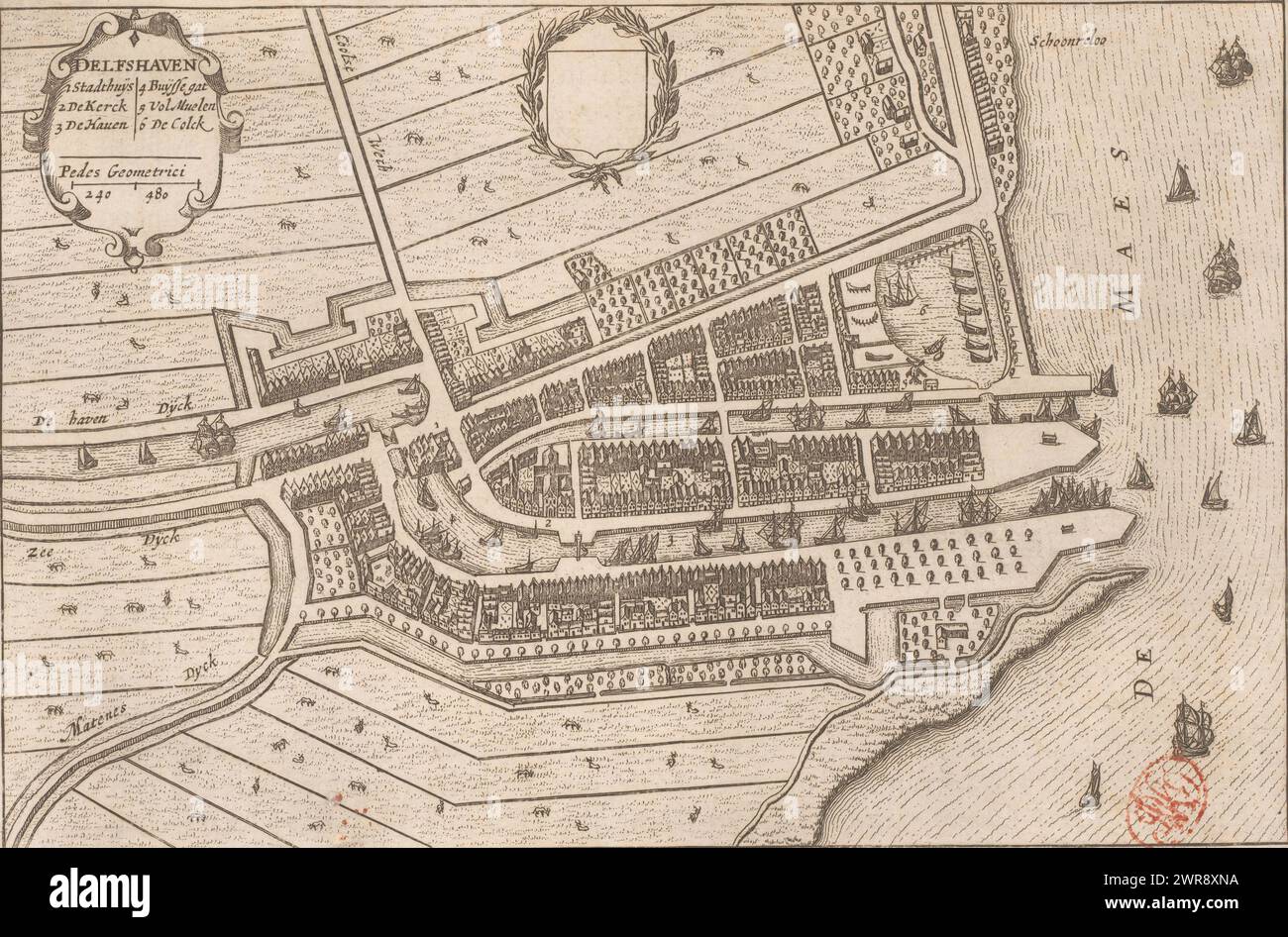 Map of Delfshaven, Delfshaven (title on object), Bird's-eye view map ...