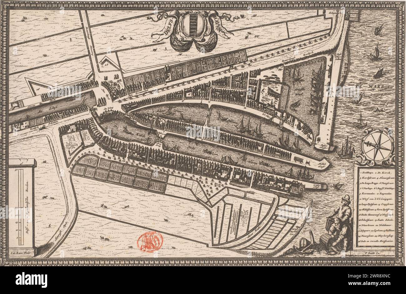Map of Delfshaven, Delfs-haven (title on object), Bird's-eye view map ...