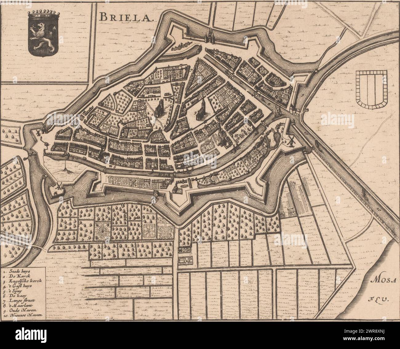 Map of Brielle, Briela (title on object), Bird's-eye view map. Top left ...