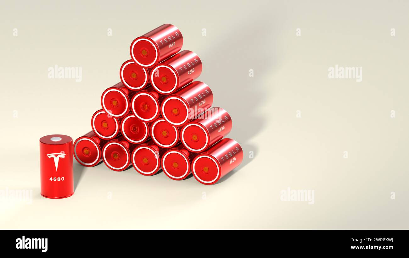 red 4680 Tesla battery pack, production High-capacity accumulator ...