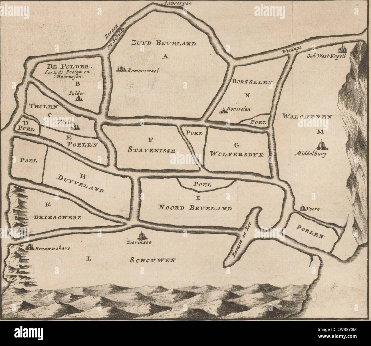 Map of Zeeland, 600, Map of Zeeland, found in the monastery of Egmond ...