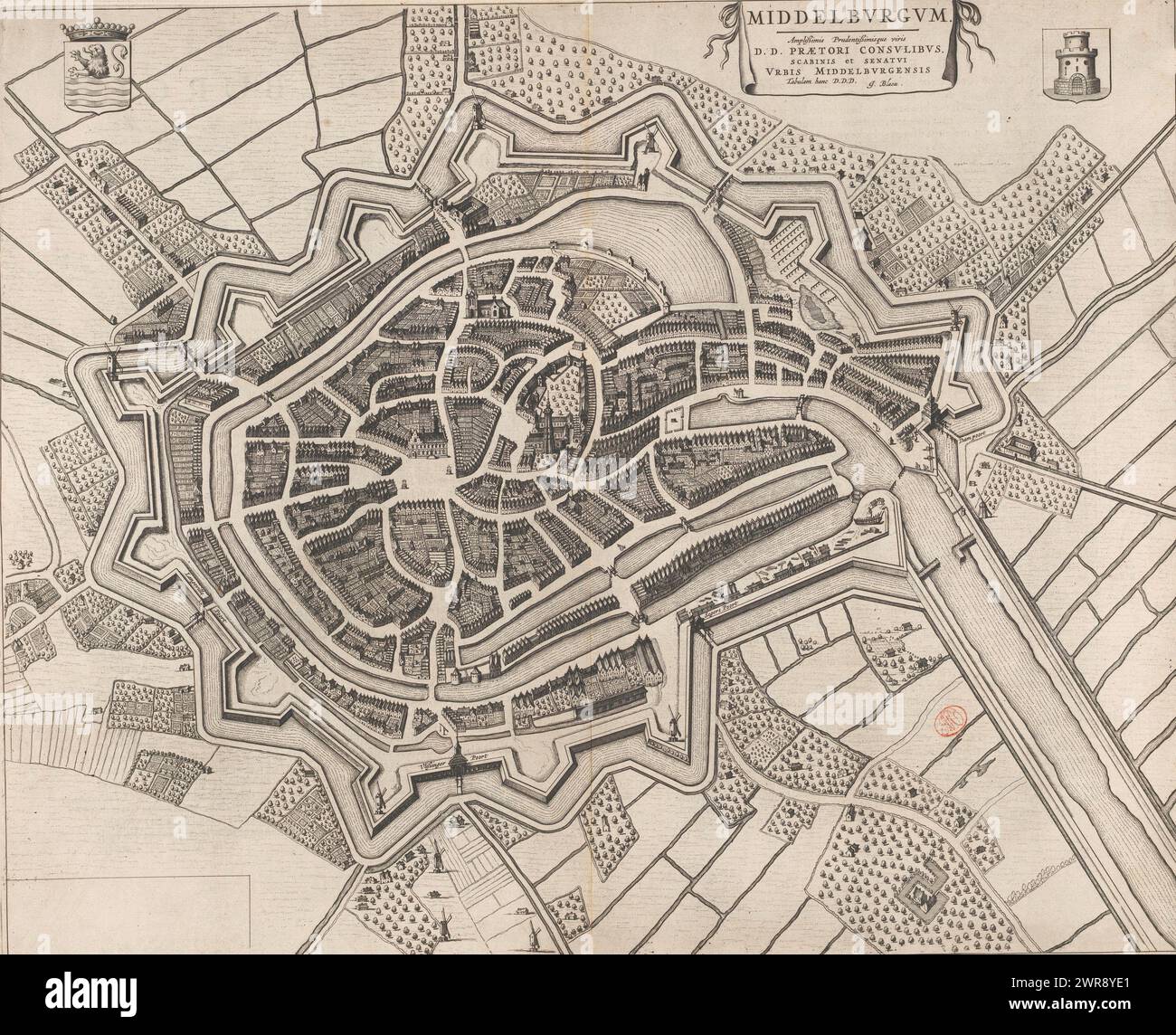 Map of Middelburg, Middelburgum (title on object), Bird's-eye view map ...