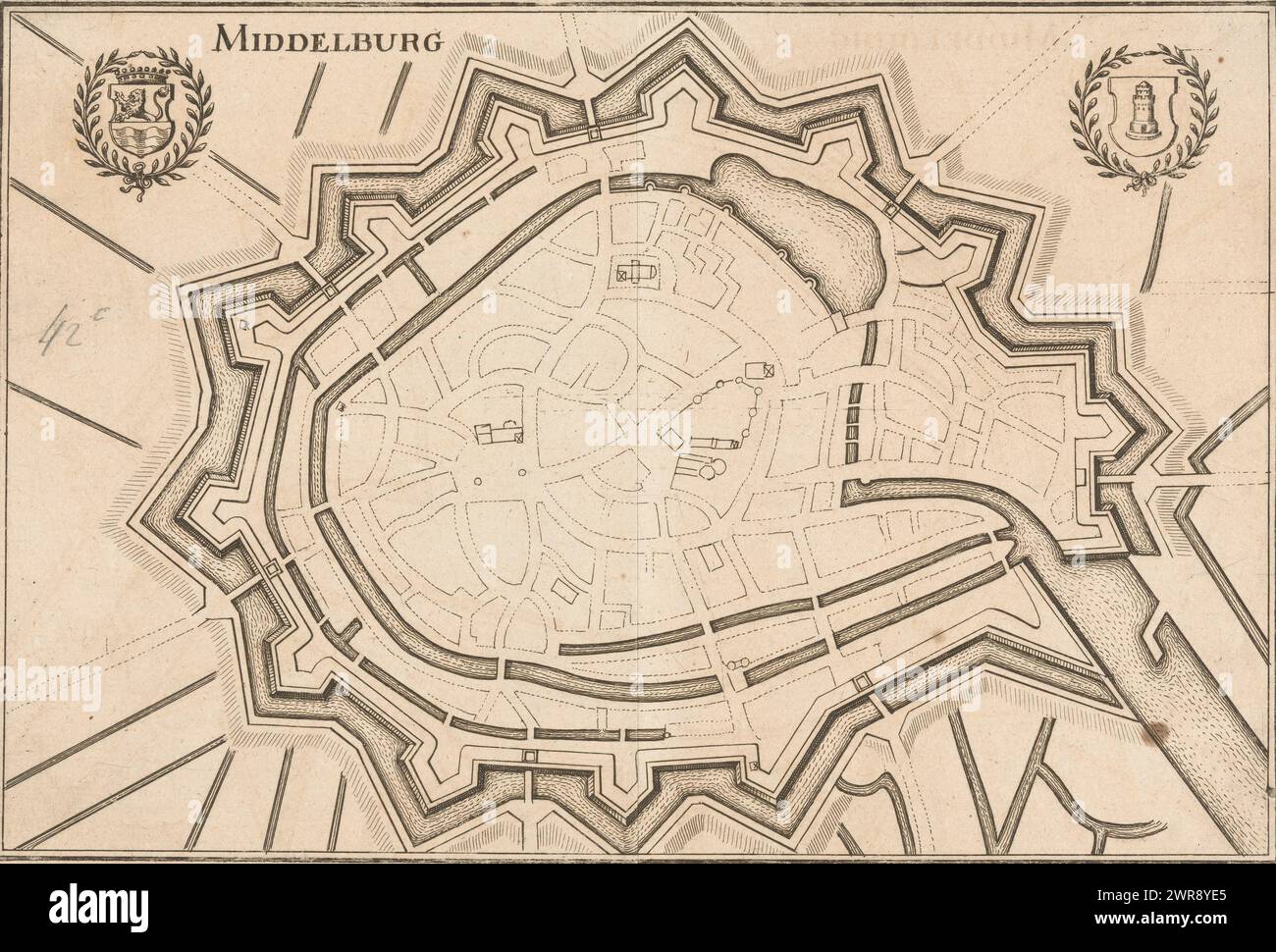 Fortress map of Middelburg, Middelburg (title on object), Top left the ...