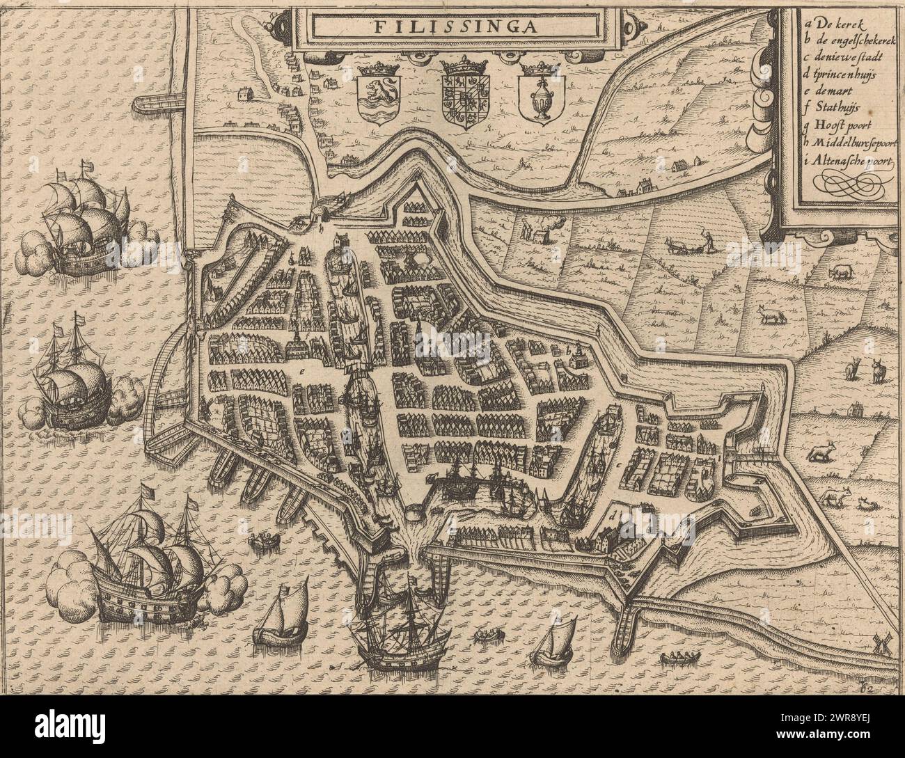 Map of Vlissingen, Filissinga (title on object), Bird's-eye view map ...