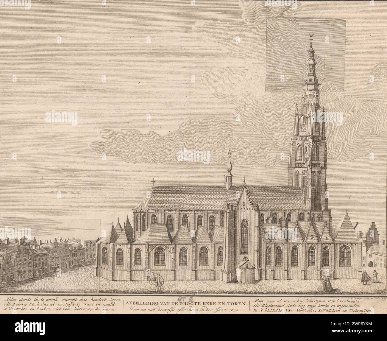 View of the Grote Kerk in Breda, before and after the fire of 1694 ...