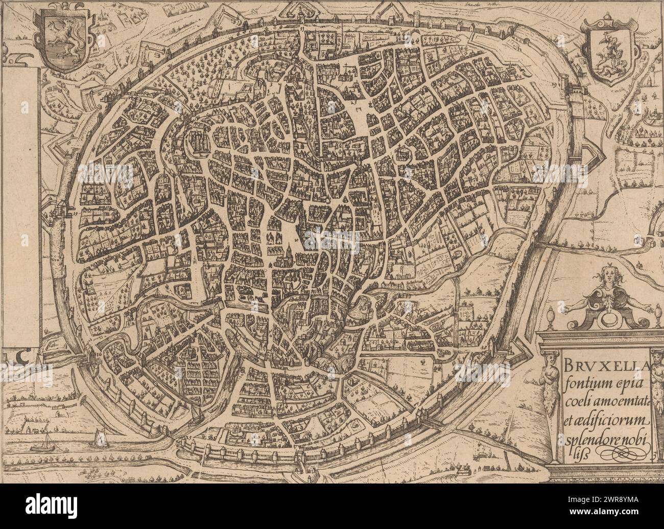 Map of Brussels, Bruxella fontium copia coeli amoemtate et aedificiorum ...