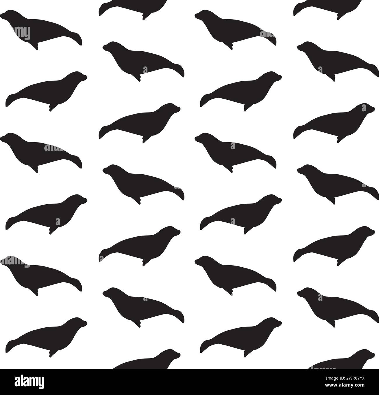 Vector seamless pattern of hand drawn seal silhouette isolated on white ...