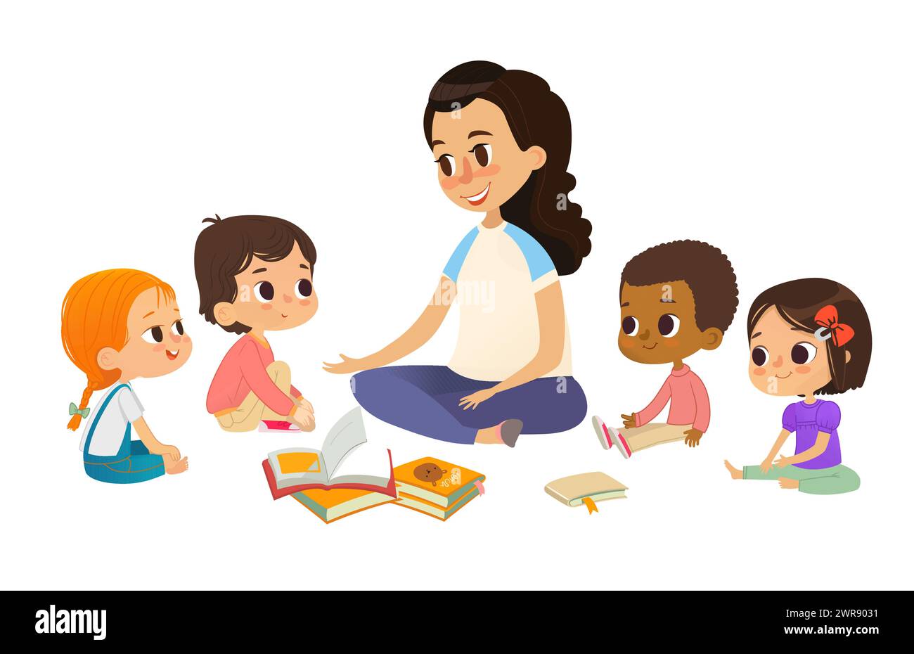 Children Listening To Teacher Cartoon