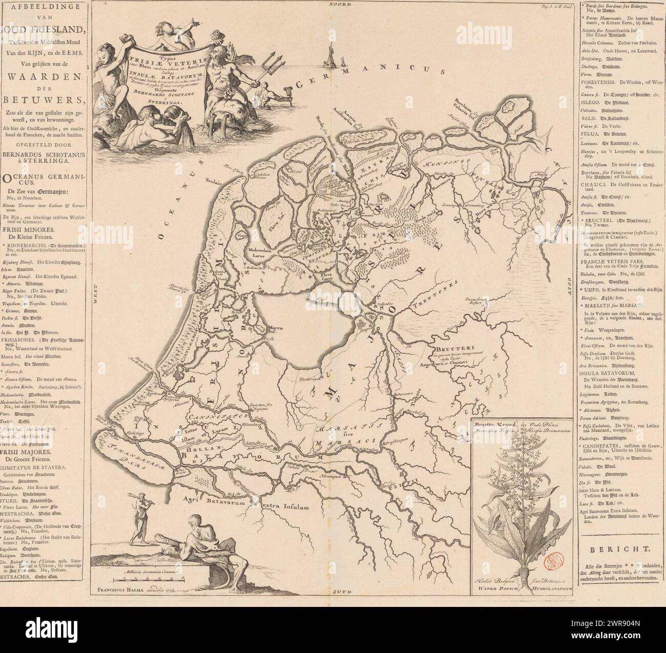 Historical map of the Netherlands with the areas of the Batavians and ...