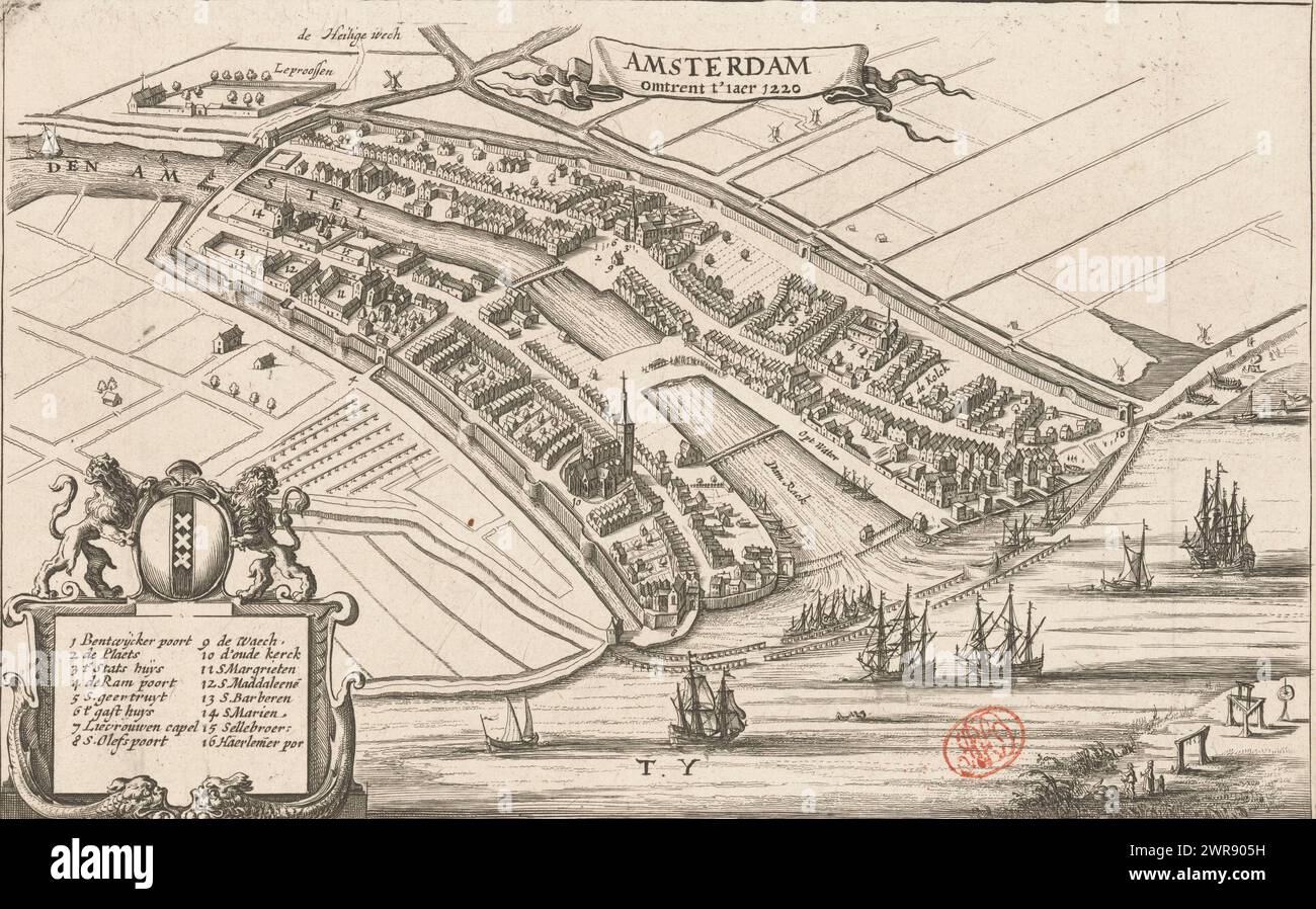 Map of Amsterdam, 1220, Amsterdam around 1220 (title on object), Map of ...