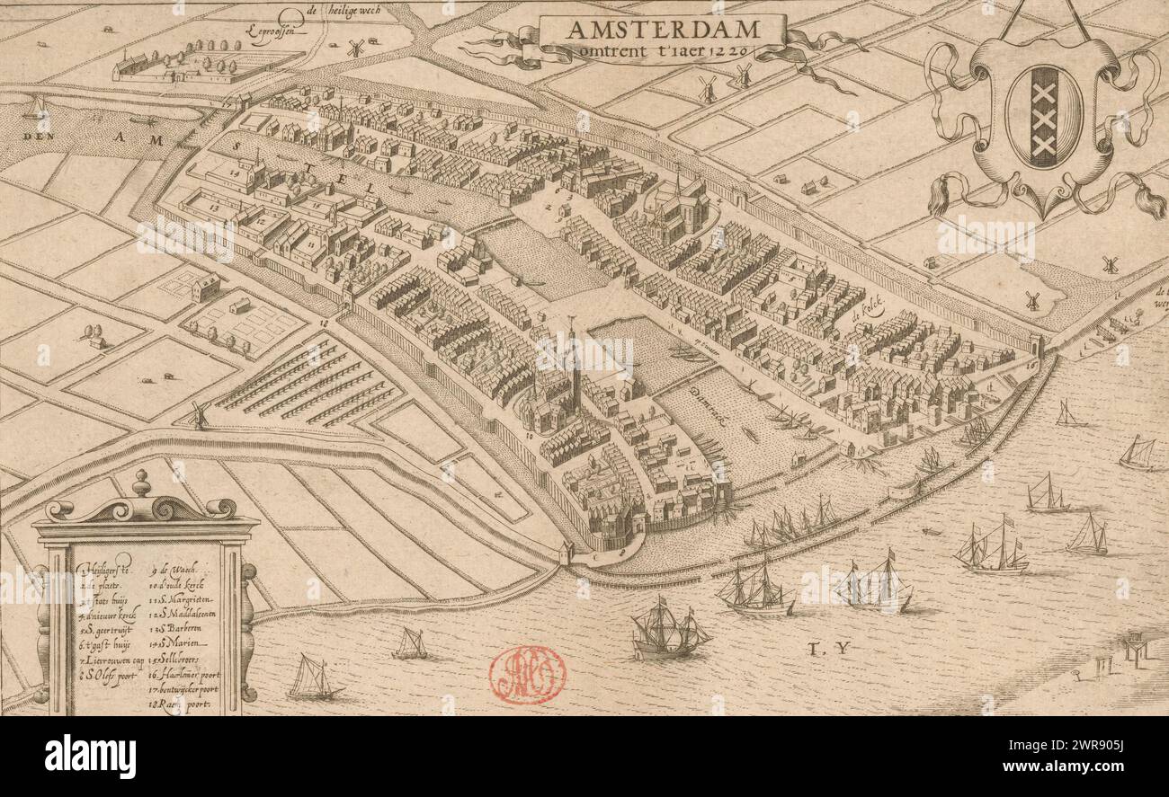 Map of Amsterdam, 1220, Amsterdam around 1220 (title on object), Map of Amsterdam as it would ...
