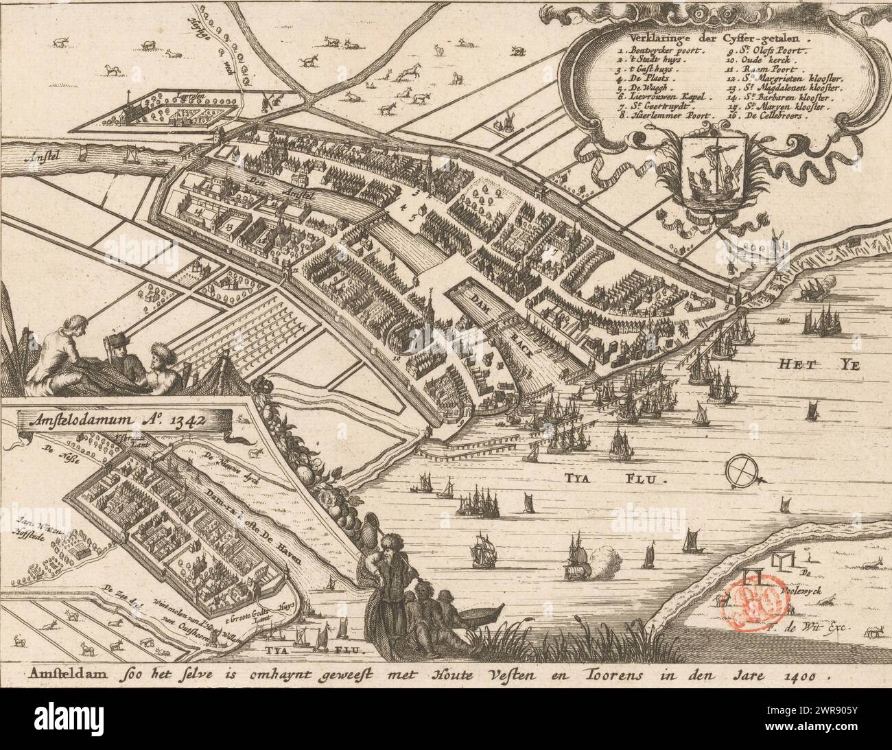 Map of Amsterdam, 1400, Amsteldam itself has been surrounded by Houte ...