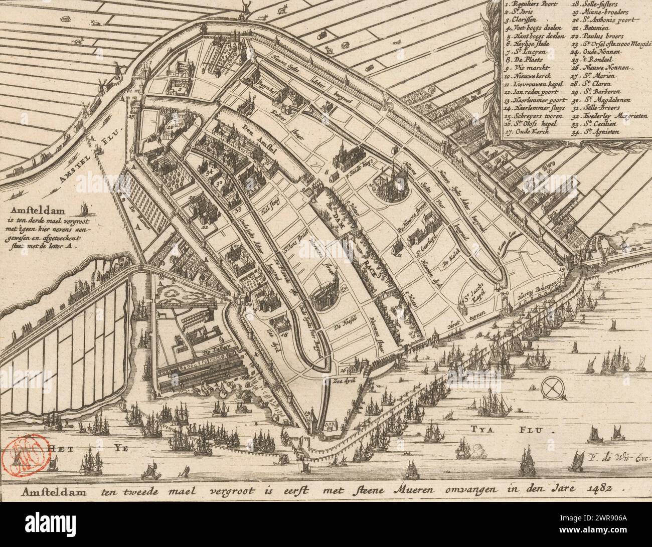 Map of Amsterdam, 1482, Amsteldam was enlarged for the second time ...
