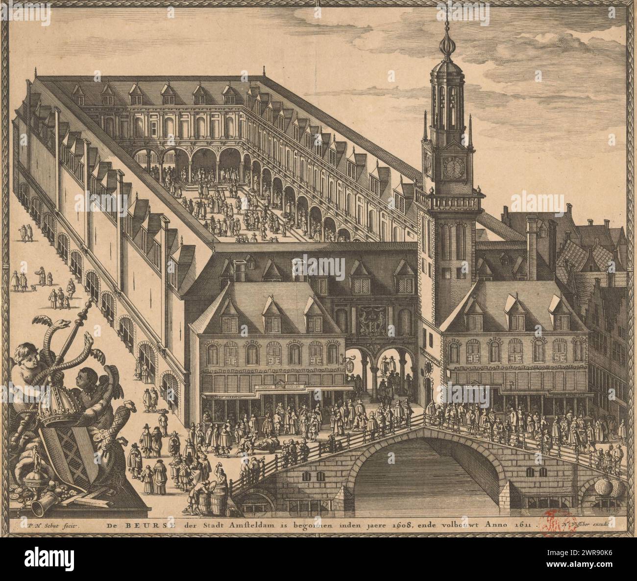 Bird's-eye view of the Stock Exchange of Hendrik de Keyser in Amsterdam ...