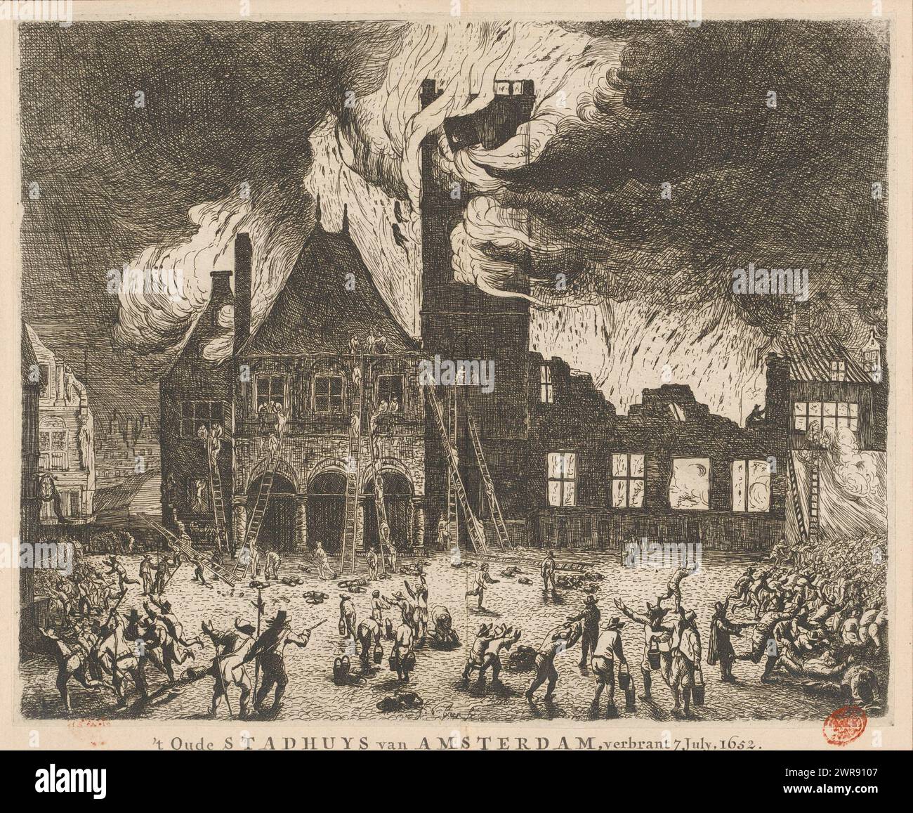 The fire in the Old Town Hall of Amsterdam, 1652, 't Oude Stadhuys van ...