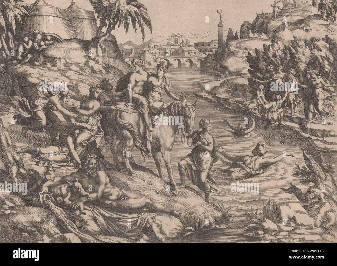 Cloelia escapes from Porsenna's camp, print maker: Pierre Milan ...