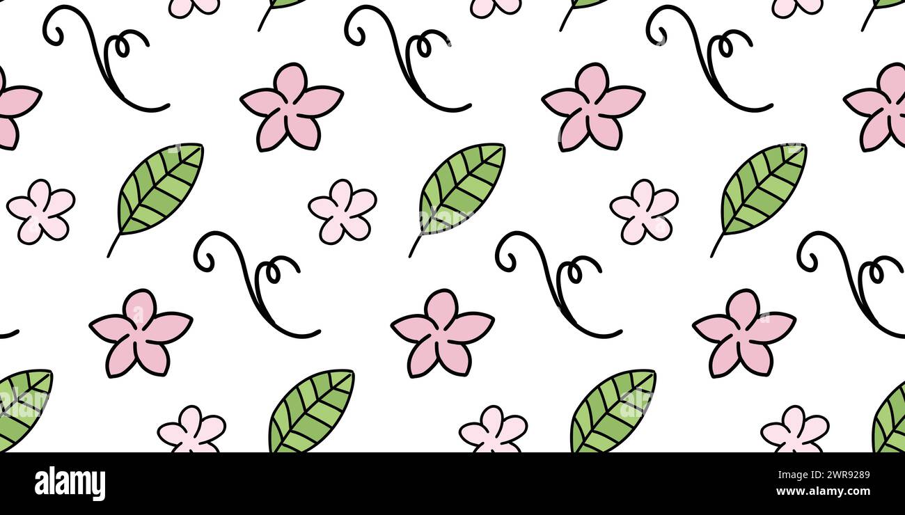 Tropical plants seamless pattern. Leaves and flowers. Hand drawn ...