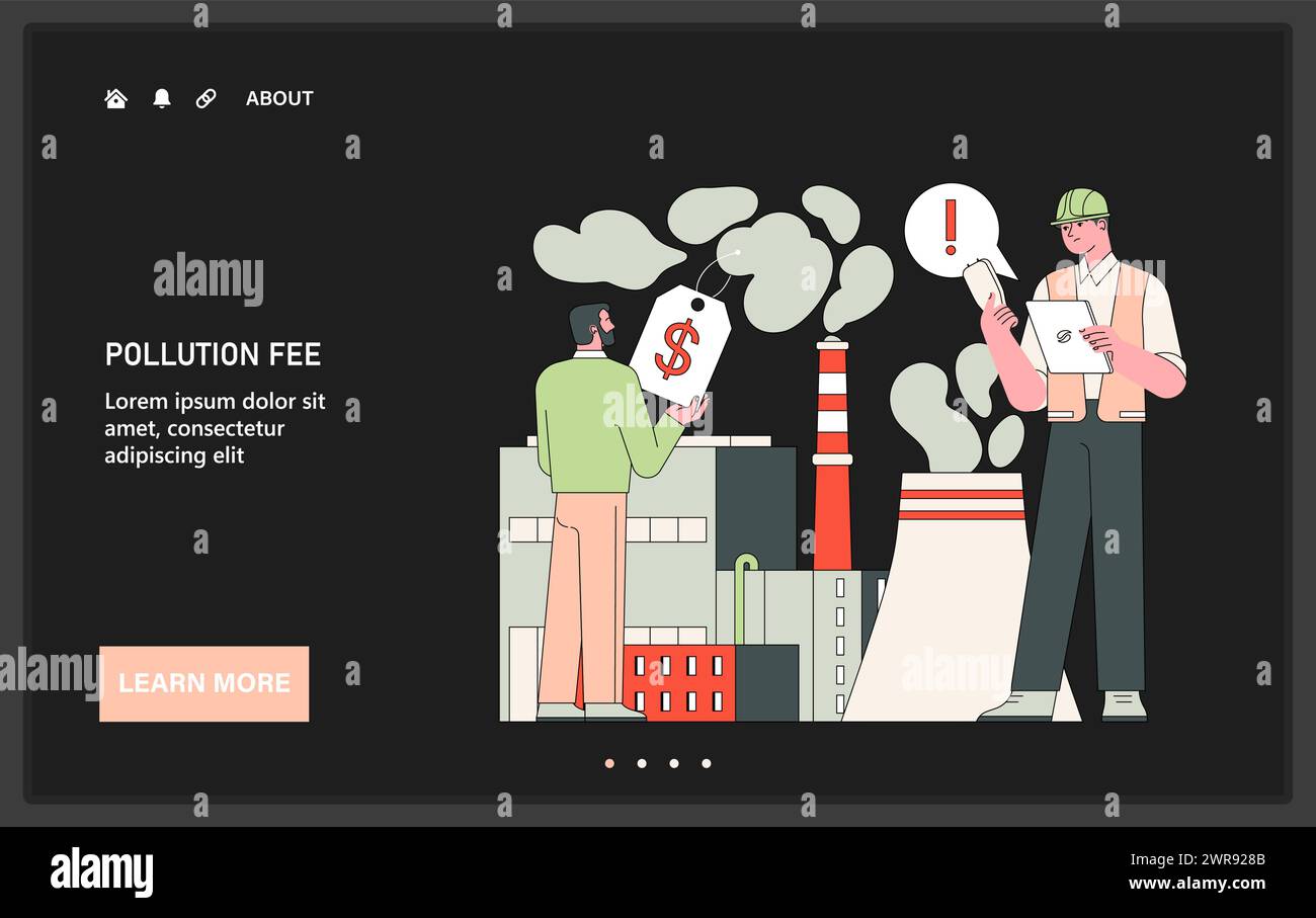 Air quality awareness dark or night mode web, landing. Industrial ...