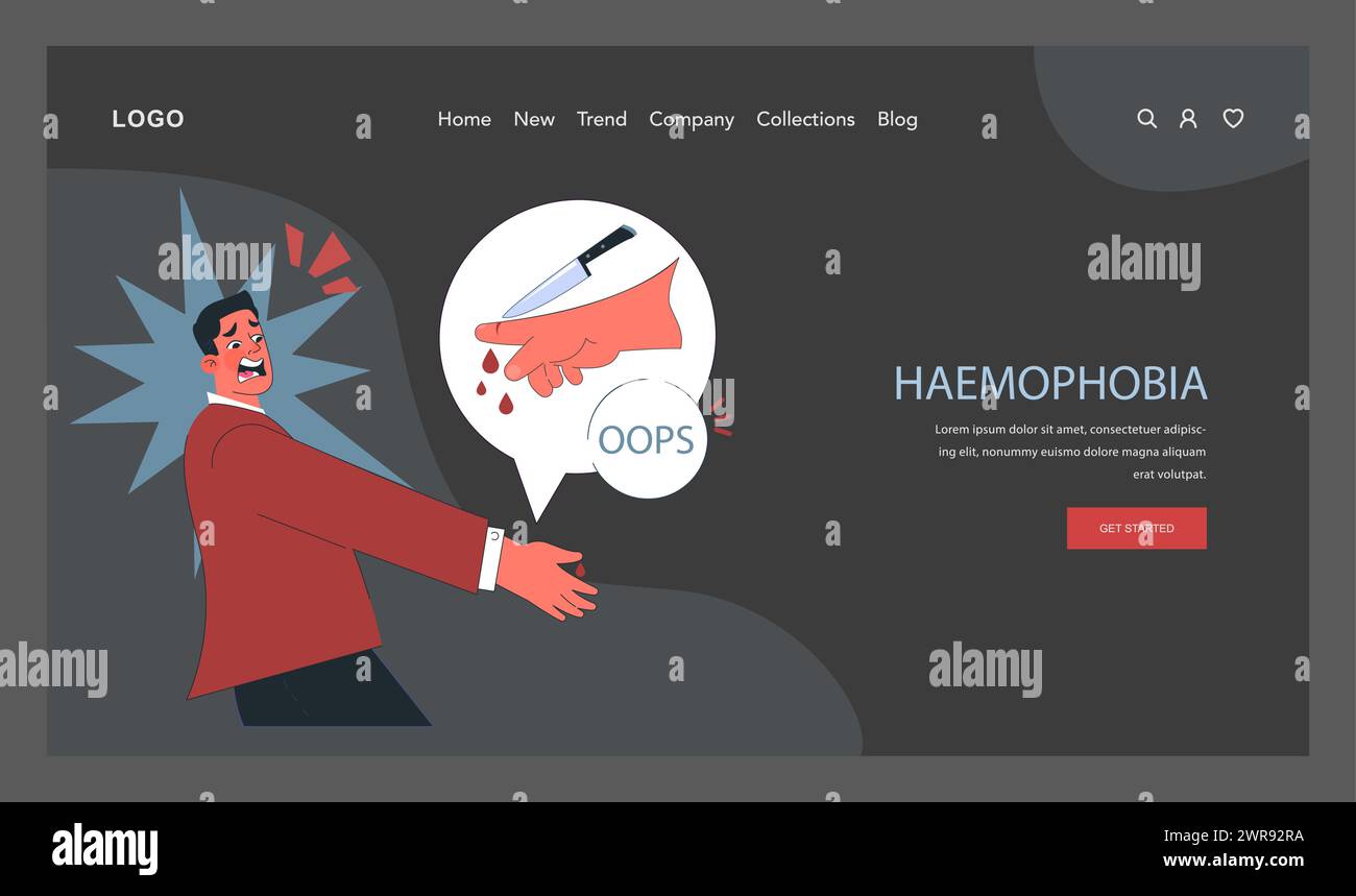 Hemophobia web banner or landing page dark or night mode. Human's ...