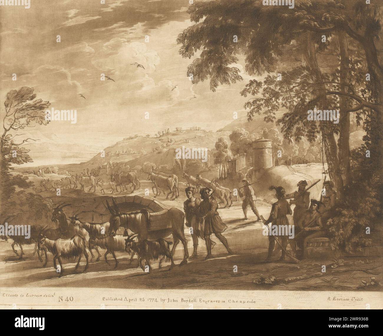 Landscape with a cattle driver over a stone bridge, Prints after ...