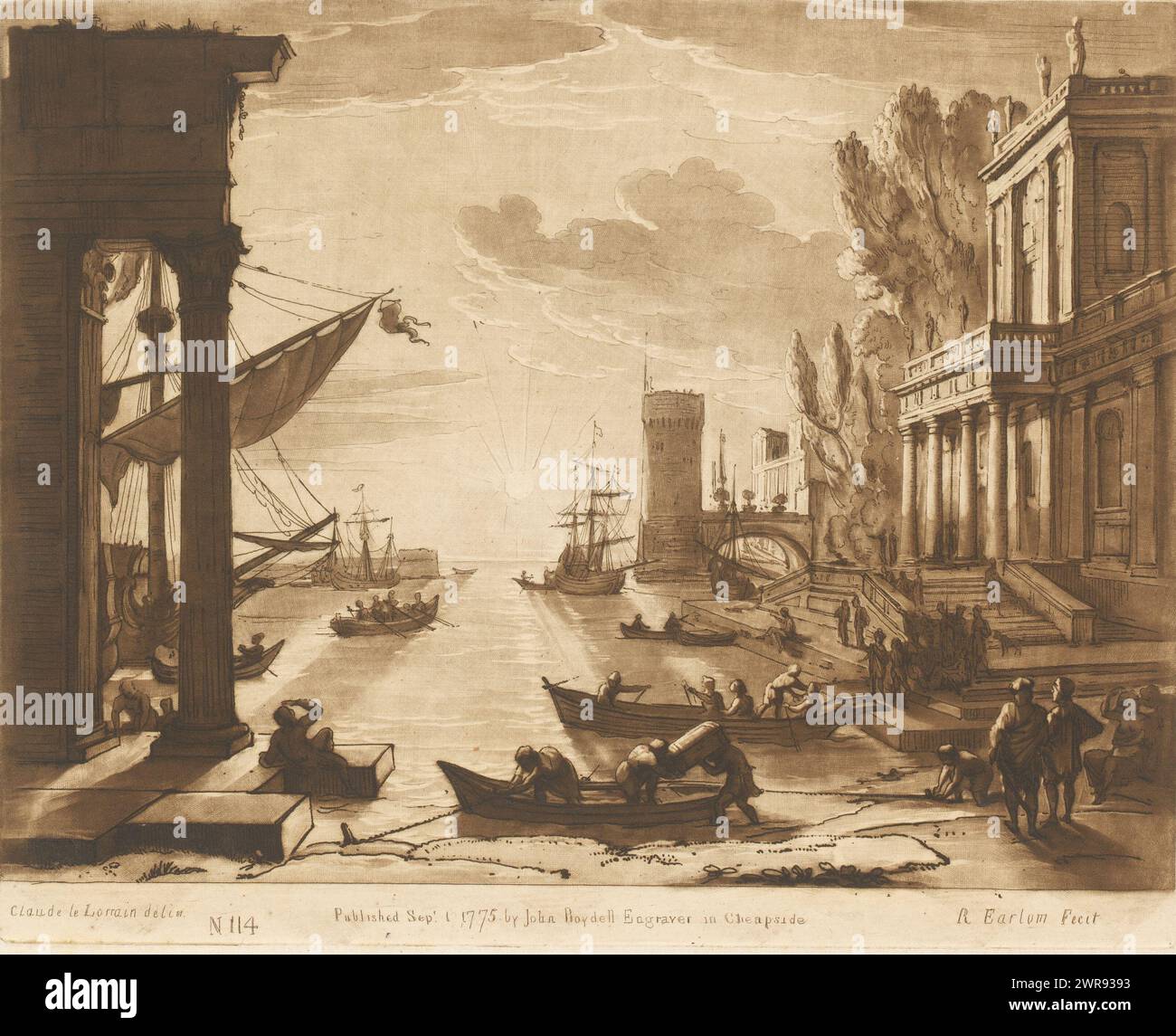 Seaport with embarkation of the queen of sheba hi-res stock photography ...