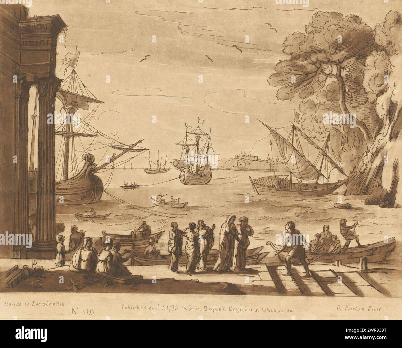 Harbor view with embarkation of Saint Paula, Prints after drawings by ...