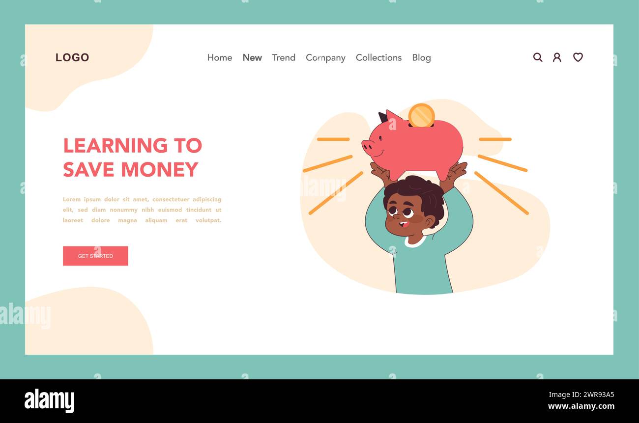 Savings Beginnings concept. A smiling child learns the value of saving ...