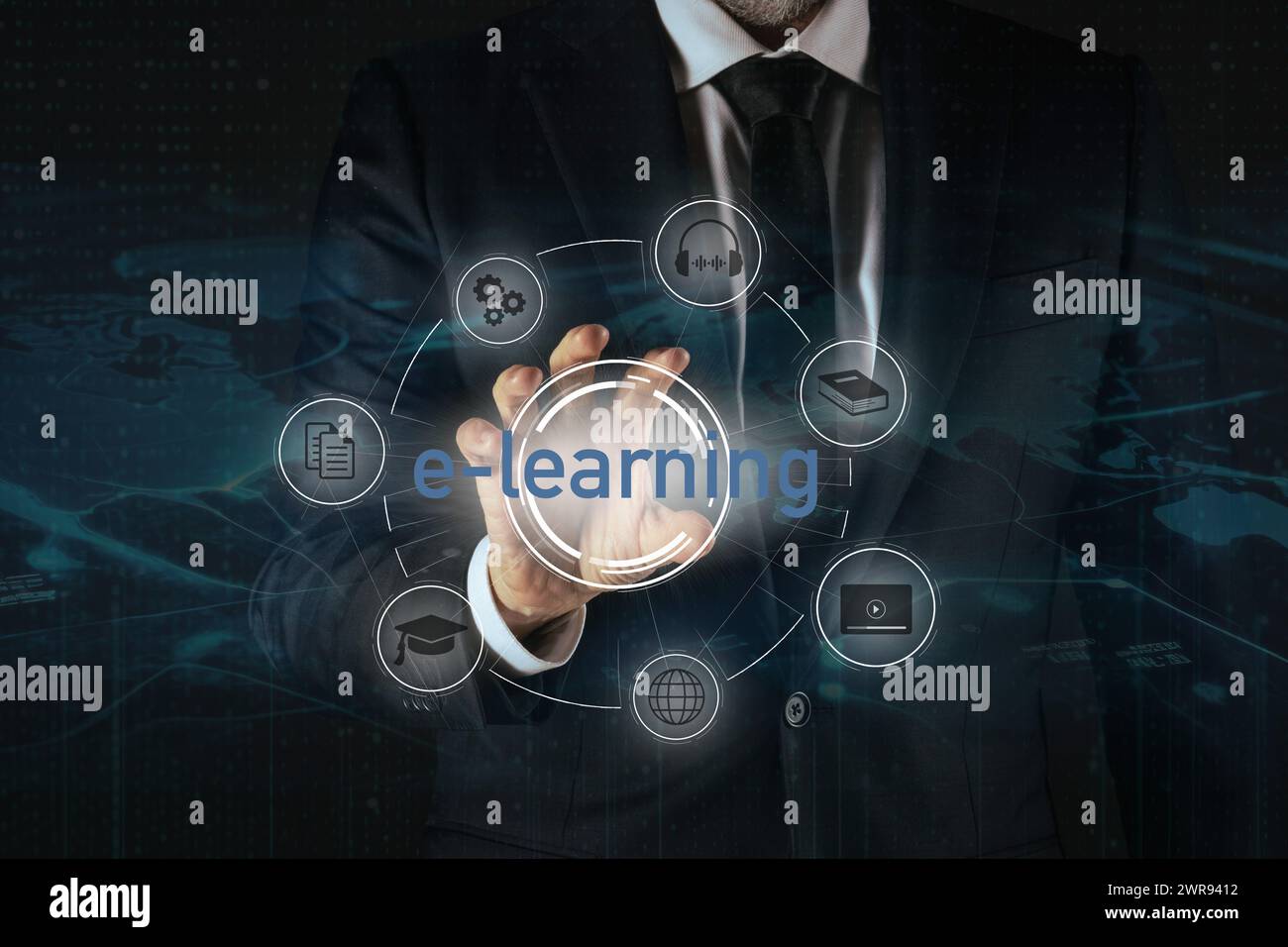 E-learning technology online education concept. Remote lessons ...
