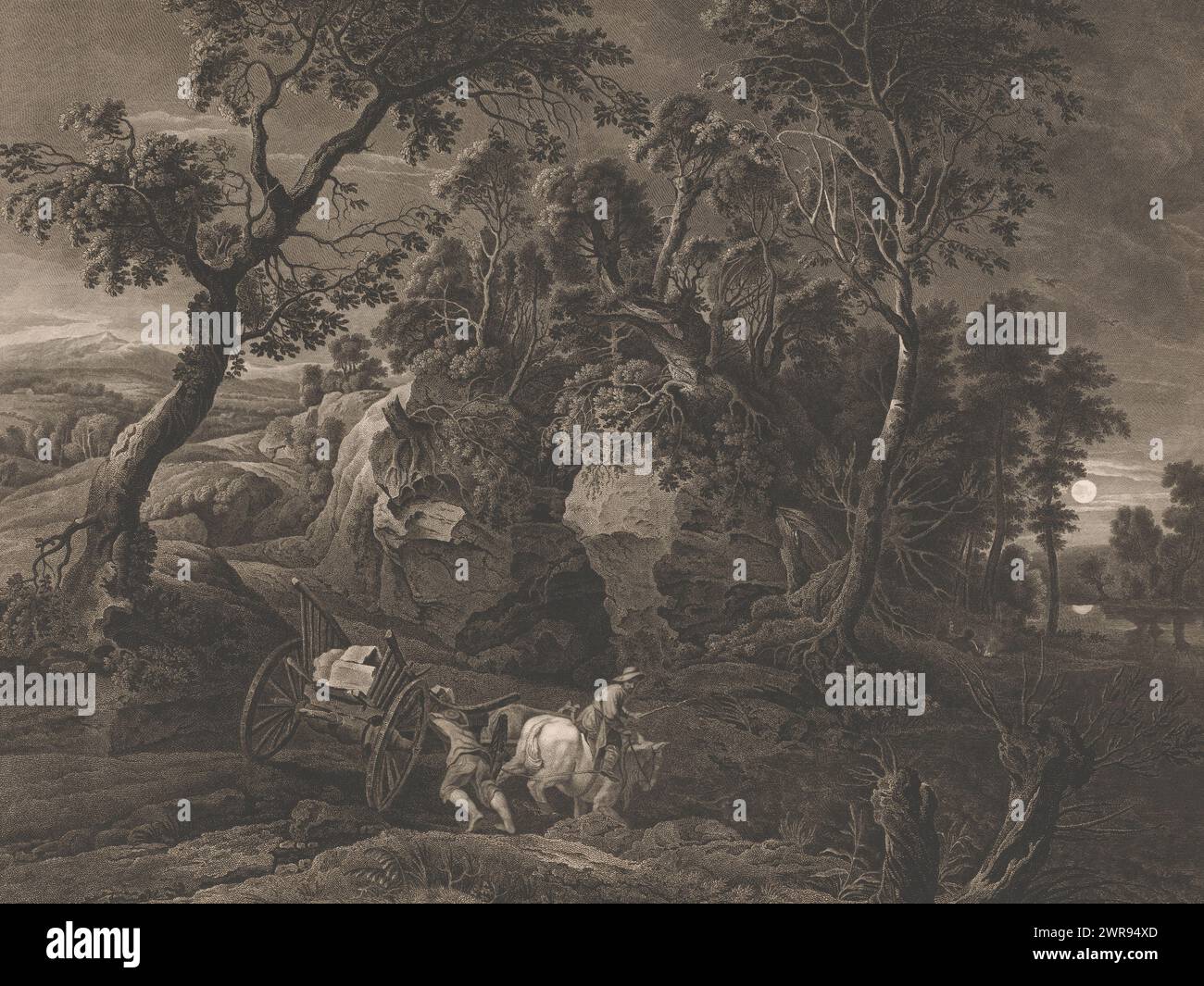 Nocturnal landscape with a driver near rocks, The Waggoner (title on ...