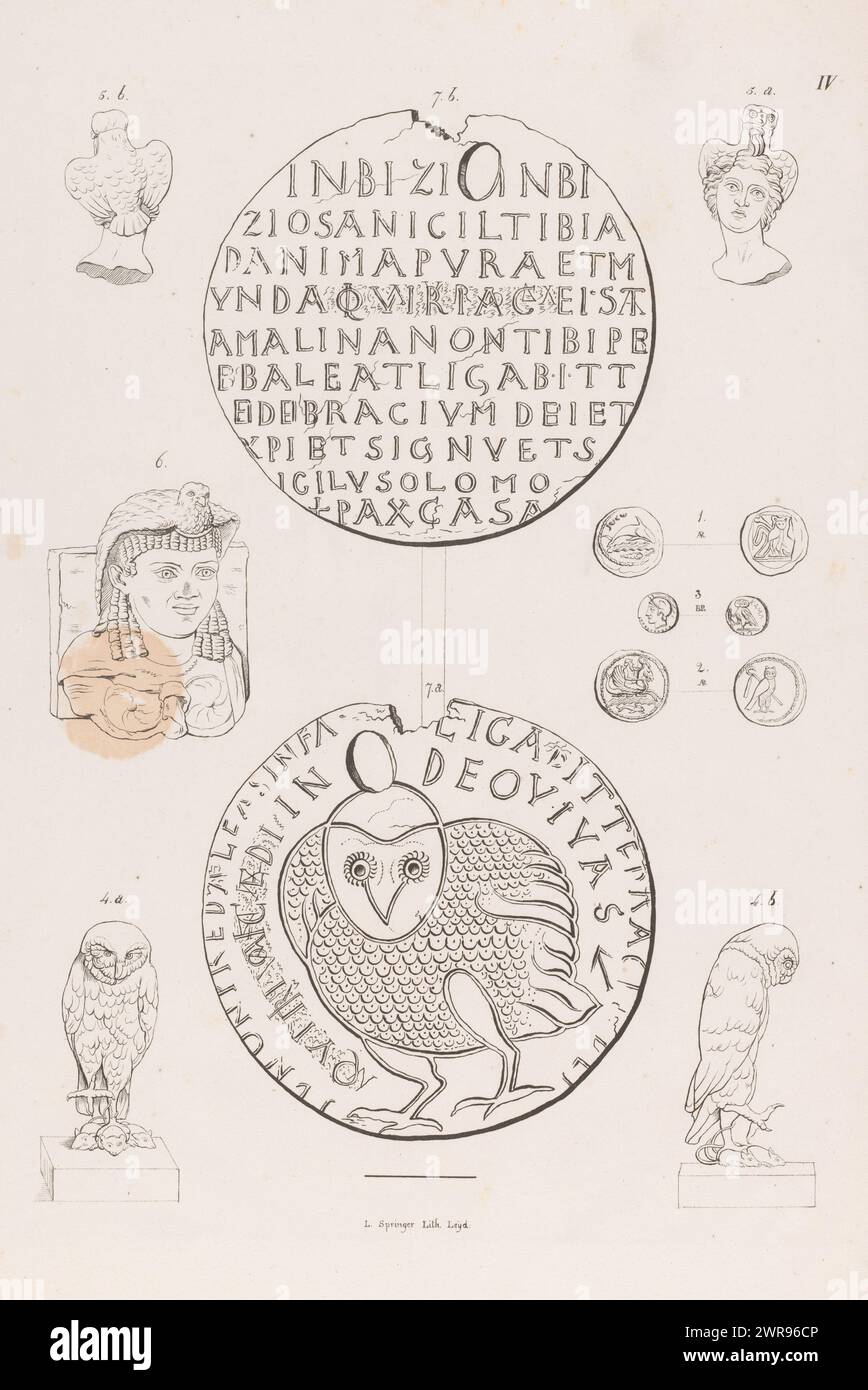 Coins, statue of an owl, busts and an inscription with owl, Numbered 1 ...
